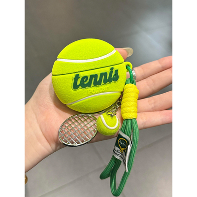 趣味创意仿真植绒网球适用苹果无线蓝牙AirPodsPro三代耳机壳AirPods4代女款AirPods1/2软硅胶3代防摔Pro2代