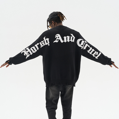 街头潮流不规则破坏设计毛衣开衫