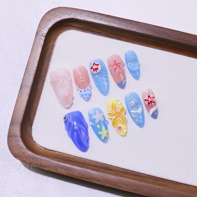 Handmade Blue Summer Floral Press On Nails