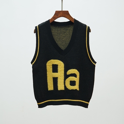 V领套头字母短款针织马甲背心