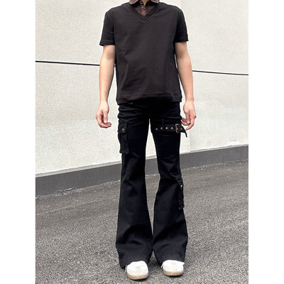 ZG19 vibe白色绑带微喇工装牛仔男cleanfit美式高街修身弹力长裤