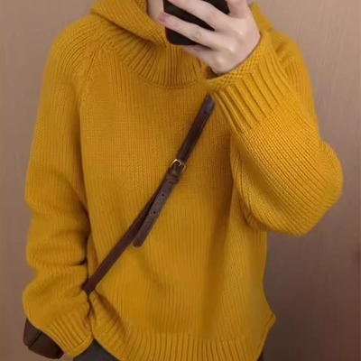 冬季韩系连帽卷边针织衫毛衣