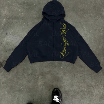 2025秋冬新款连帽拉链卫衣印花时尚街头个性宽松复古卫衣男女外套