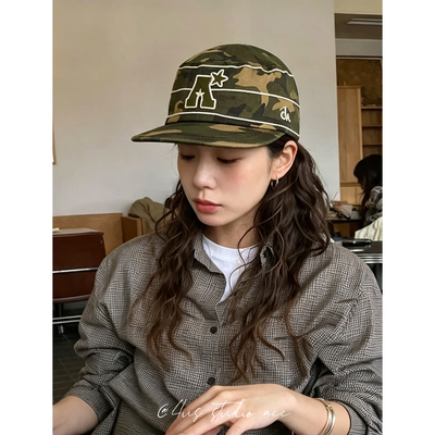 ig博主同款A字母刺绣迷彩棒球帽