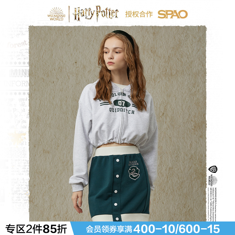 SPAO哈利波特合作系列冬季女士连帽短款开衫卫衣SPMZC49D30_虎窝淘