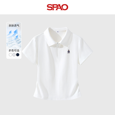 【WOODIE系列】SPAO韩国小熊polo领短袖t恤女夏季修身收褶上衣ZZ