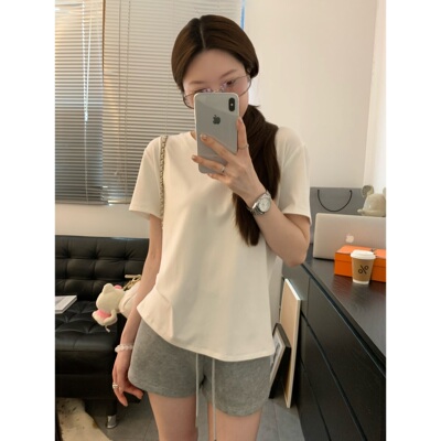 显瘦垂感V领基本款韩系慵懒T恤