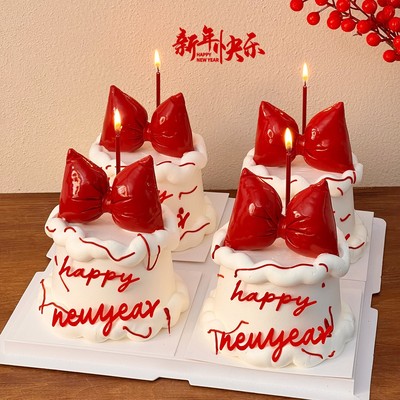 2026新年红蝴蝶结亚克力蛋糕插件