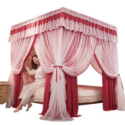 双层防尘纯色落地式带支架床帘