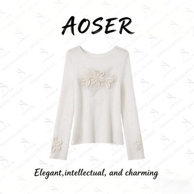 AOSER韩系花朵镂空柔软针织衫女