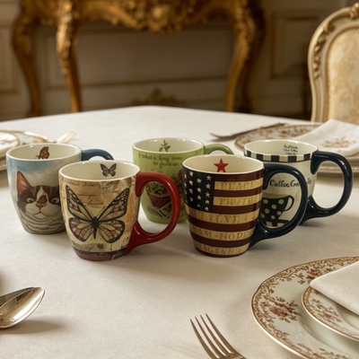 瑕疵特价 外贸陶瓷美国LANG贴花釉中彩马克杯子餐具牛奶杯咖啡杯