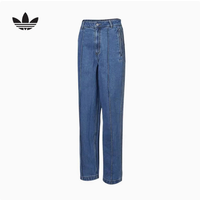 adidas阿迪达斯正品女子刺绣小标口袋水洗直筒牛仔长裤IW5758