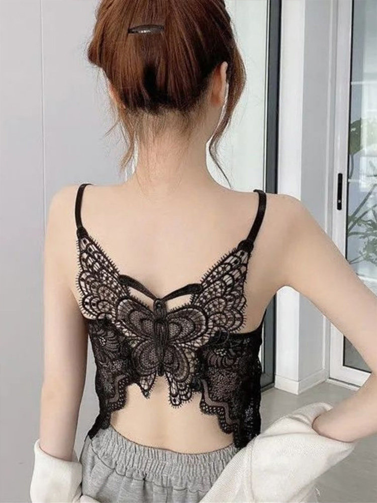 吊带背心女夏季2025新款时尚蝴蝶蕾丝美背女外穿打底上衣抹胸夏薄