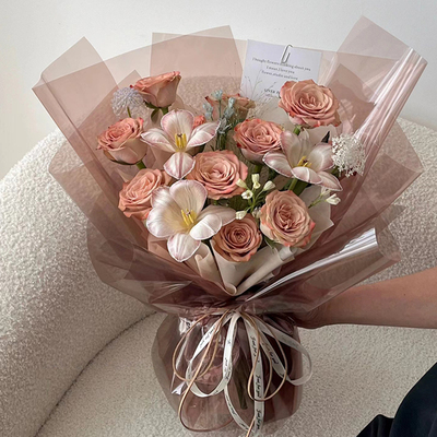 彩色果冻膜鲜花包装纸水晶纸咖啡色玻璃纸果冻纸花店花艺包花材料