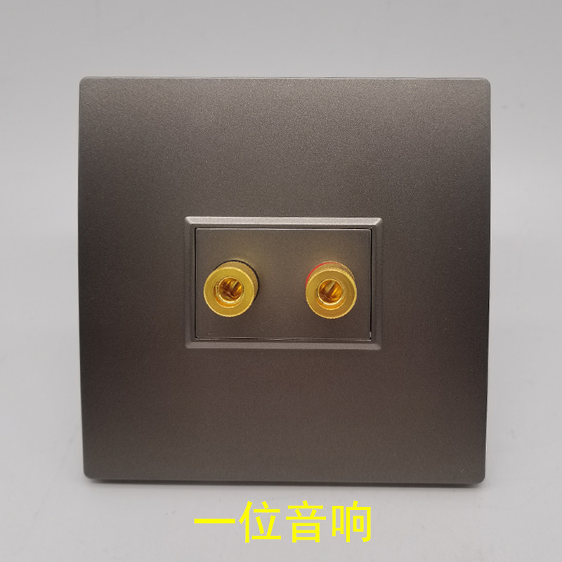深灰色86型一位音响凸头插座面板金色双头2孔音箱5.1环绕音频插座