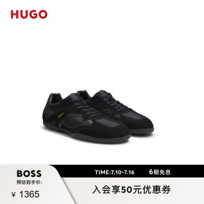 HUGO雨果男26年夏季新款镂空网面混合材质黑白薄底赛车鞋运动鞋