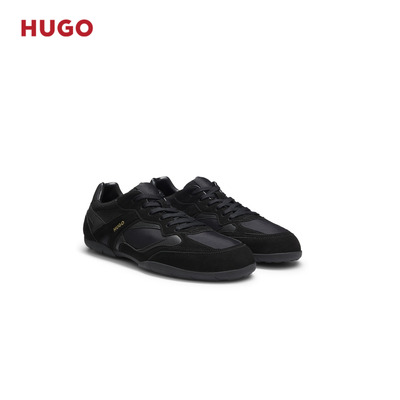 【父亲节礼物】HUGO雨果男26夏镂空网面黑白薄底赛车鞋运动鞋
