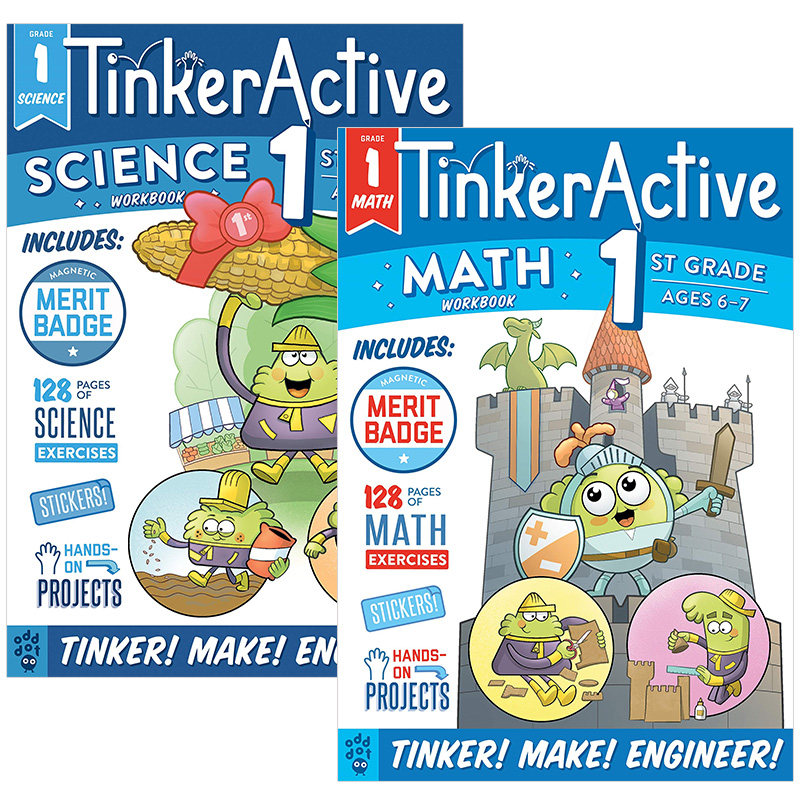 一年级数学科学练习册2册英文原版 TinkerActive Workbooks 1st Grade Math Science英文版原版书籍进口 ...