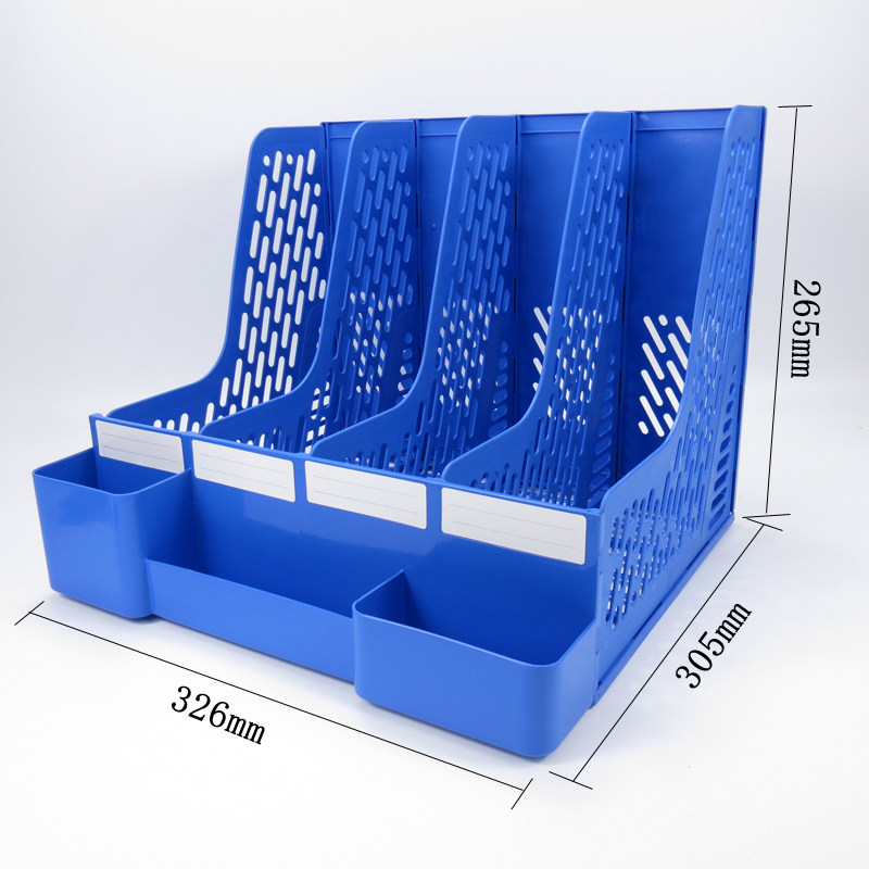 齐心B2034多功能文件架办公资料架4格书架蓝色四联收纳架文件框_虎窝淘