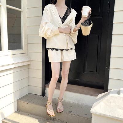 GRACETINAHOO春新法式垂顺斜门襟宽松廓形西装衬衫短裤套装TZA405