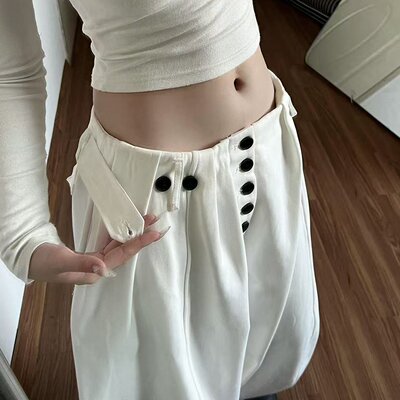 175高个子美式辣妹慵懒松弛感阔腿裤复古小众百搭休闲白色拖地裤