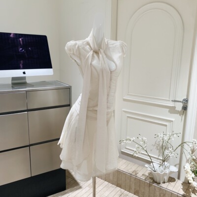 RedBling原创设计夏季新款御姐雪纺套装修身短袖上衣古早风裙子女