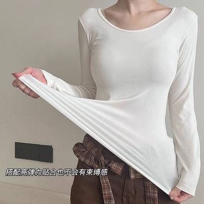 82381女圆领长袖T面膜肌底衣超薄修身显瘦打底衫内搭上衣秋冬长袖