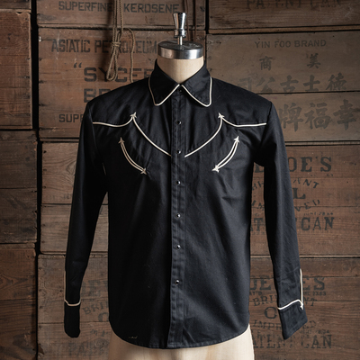 黑色西部牛仔刺绣长袖衬衫绣花潮