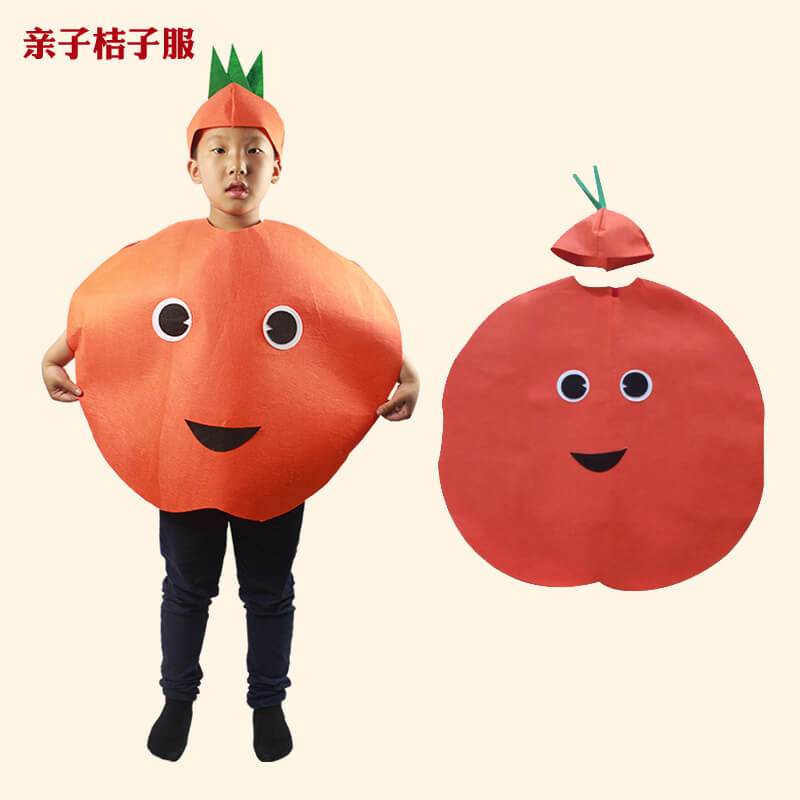 儿童节环保亲子服装儿童成人环保无纺不织布手工自制水果桔子衣服