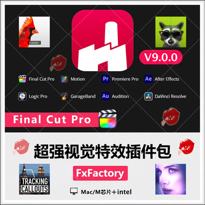 FxFactory9.0标题转场跟踪标注超强视觉特效fcpx/Pr/达芬奇插件包