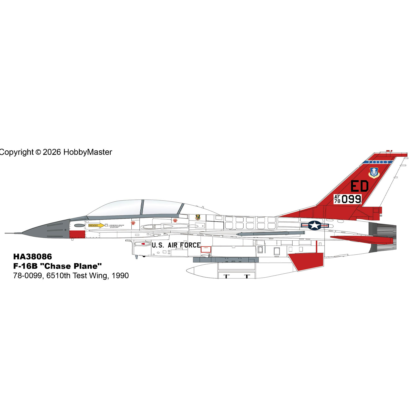 10月 HA38086 F-16B "Chase Plane"6510th Test Wing 1990年 合金