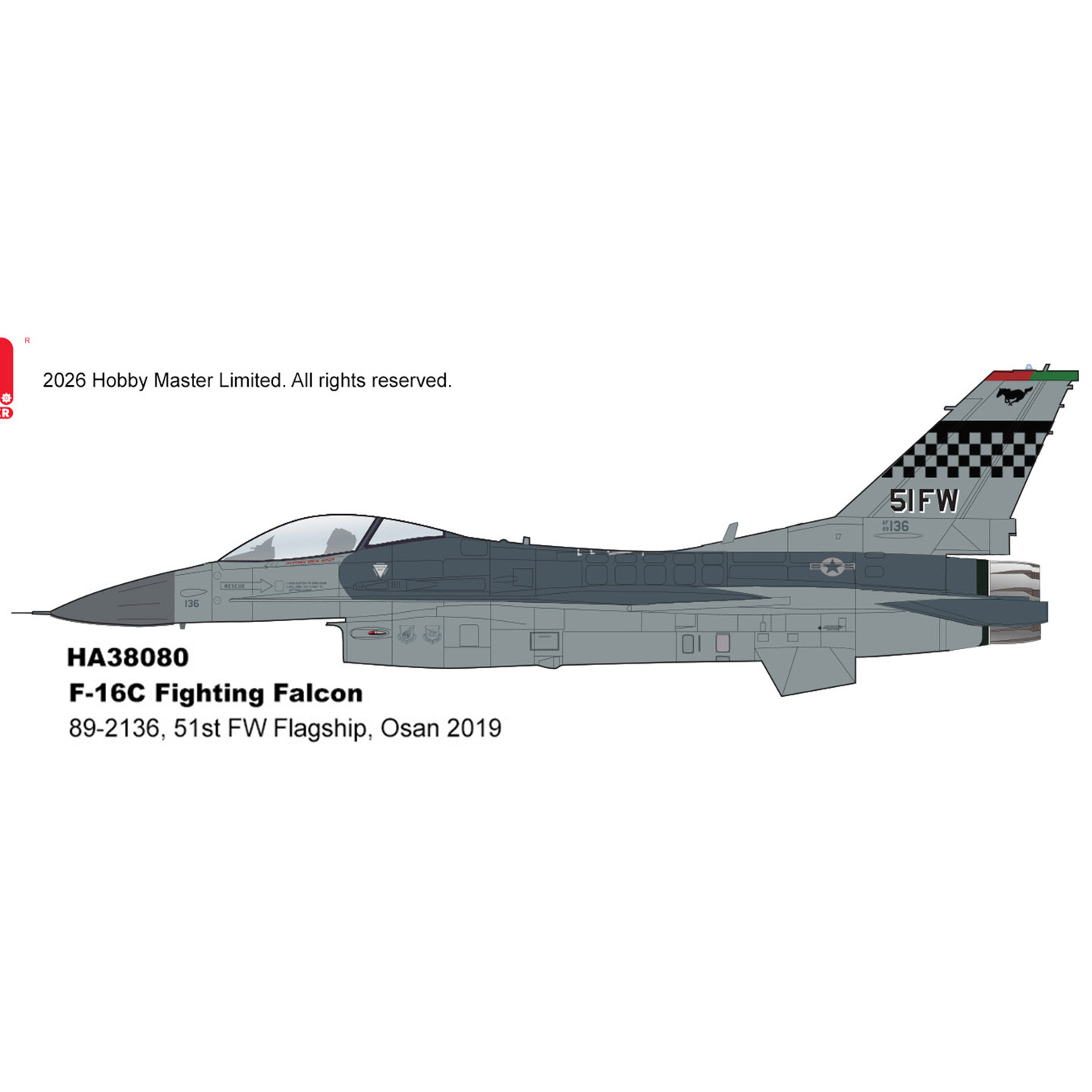 6月 HA38080 F16战斗机 F-16C 51st FW Flagship Osan 2019年