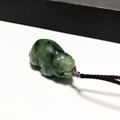 D838# 天然和田玉碧玉老料貔貅吊坠42*24*20mm 重29.6克 配证书