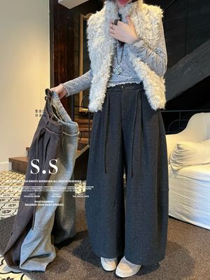 S-SHE56255正品冬季新款时尚百搭宽松显瘦卫裤洋气百搭加绒款
