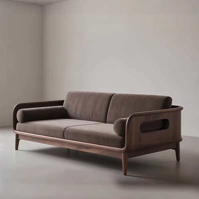 宋式美学侘寂风直排布艺轻奢沙发新中式接待洽谈胡桃木实木沙发