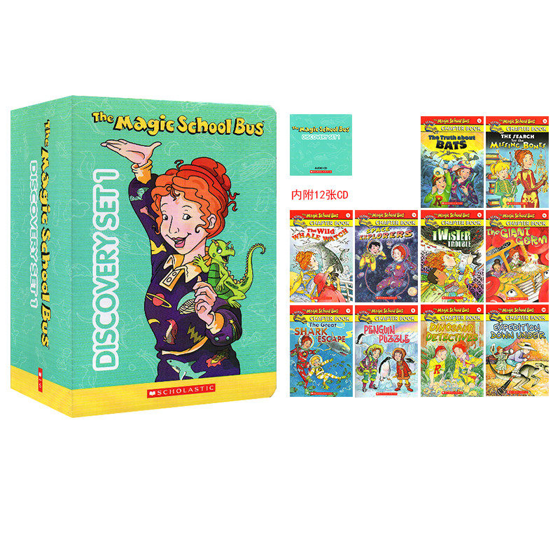 英文原版 Magic School Bus Set1神奇校车 1-10册附10CD儿童小说科普桥梁章节书英语有声读物_虎窝淘