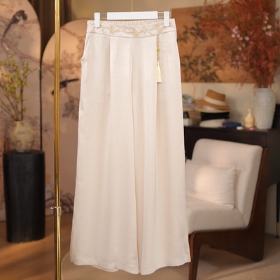 【月下夕颜-休闲裤】新款国风重工刺绣流苏百搭休闲裤6653