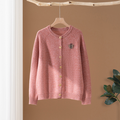 新款加厚花纱100%山羊绒衫女圆领针织开衫宽松显瘦毛衣外套打底衫