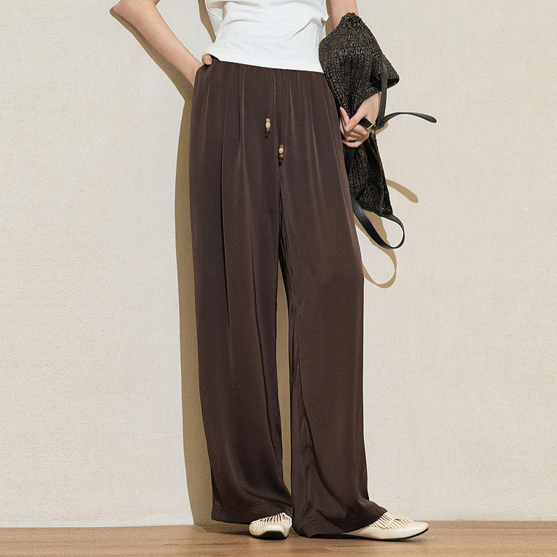 XG/雪歌26夏高腰阔腿裤女松紧腰垂坠感显瘦休闲长裤XM202510A809