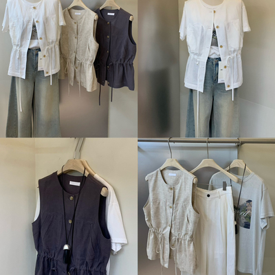 诺诺26年夏上新简韩老钱风时尚抽绳马甲H6630