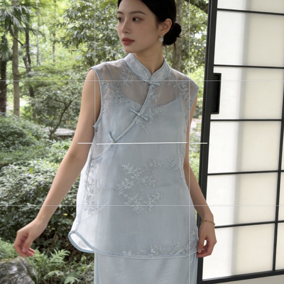 诺诺马甲+女夏季缎面吊带裙两件套气质显瘦套装(配飘带)2663