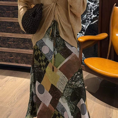 诺诺家2026夏上新复古老钱风鱼尾半身裙侧面拉链半身裙YS87-G508