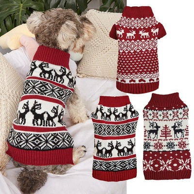 圣诞毛衣红色黑色麋鹿雪花图案中高领设计编织贵宾金毛柯基服饰