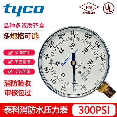美国泰科水压力表300PSI湿式报警阀专用配件FM认证压力表厂家直销