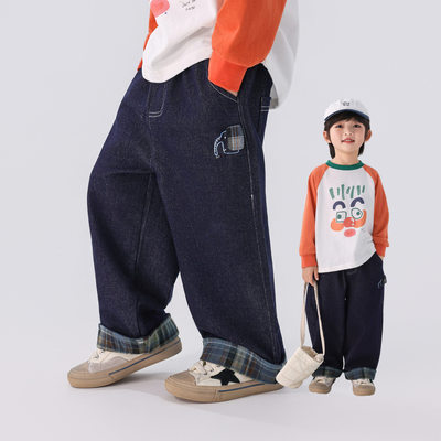 男童软牛仔裤棉质水洗弯刀直筒裤