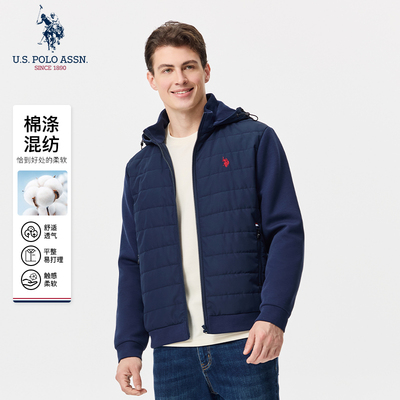 【商场同款】USPA男士棉服连帽休闲保罗棉衣短款保暖冬装夹克外套