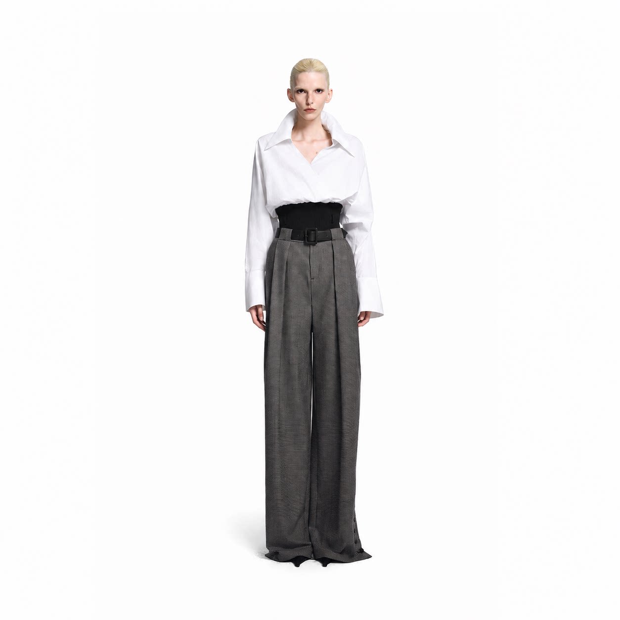 KUNSWEAR/琨丝薇尔26FA 大翻领交叉设计感拼接衬衫上衣 846004391