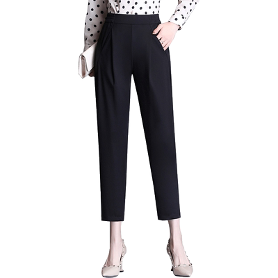 lt黑色休闲萝卜哈伦裤宽松高腰