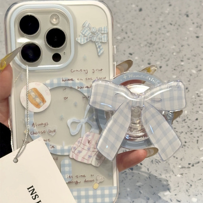 春日格纹蛋糕蝴蝶结磁吸适用iphone17proma苹果16手机保护壳新款