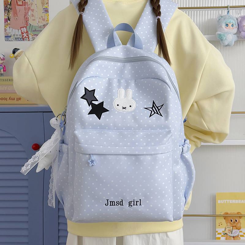 官方正品新款奶蓝波点小兔子甜美风双肩包小学生女逛街清新百搭减